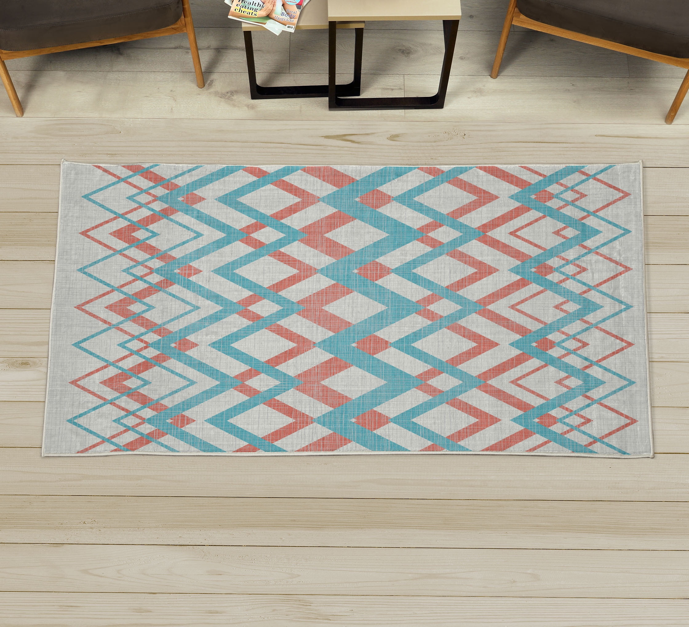 Chevron Decorative Rug, Vintage Overlapping Zigzag Lines Thin and Thick ...