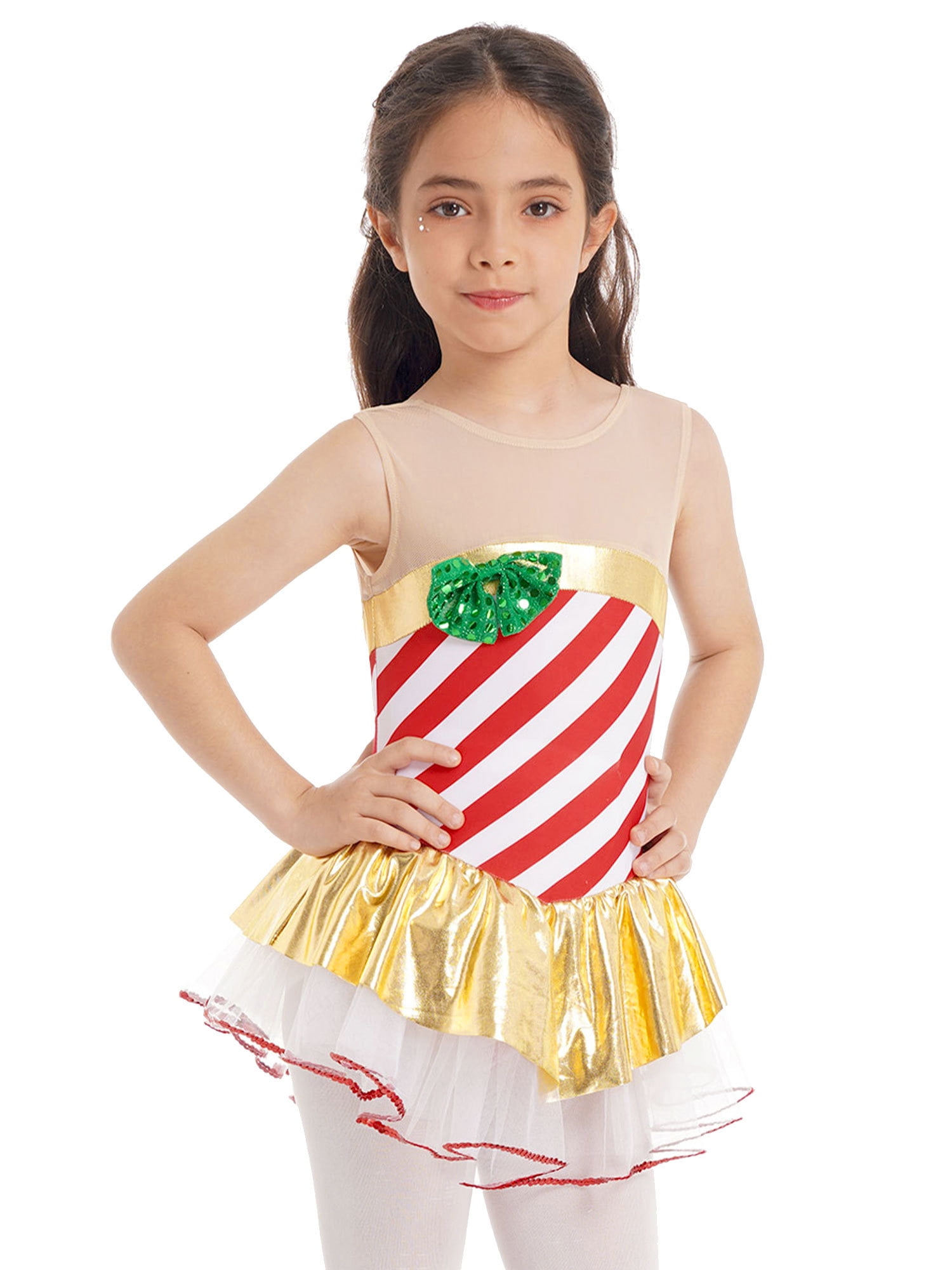 renvena Kids Girls Sleeveless Metallic Striped Dance Leotard Ballet ...
