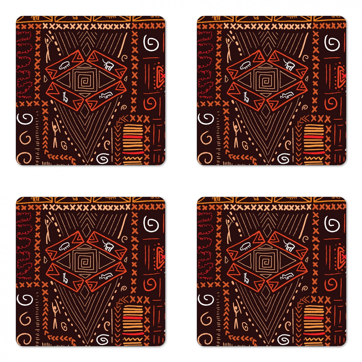 Primitive Coaster Set of 4, Aboriginal Style Patterns Tribal Motifs ...