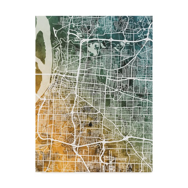 Trademark Fine Art 'Memphis Tennessee City Map Teal Orange' Canvas Art ...