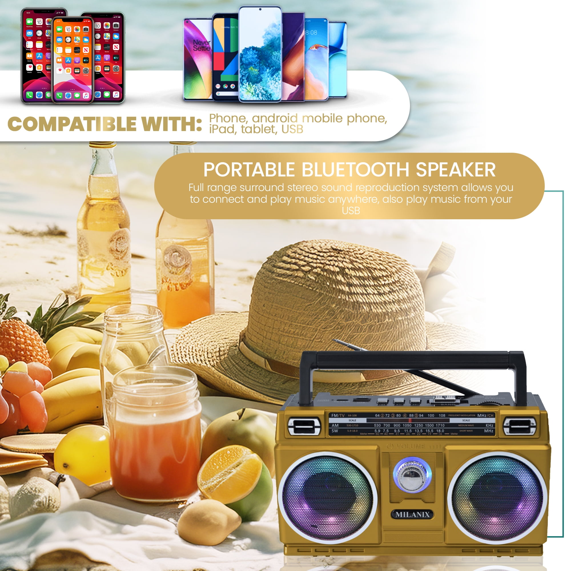 Milanix Bluetooth Battery Lights Portable AM/FM/SW Philippines | Ubuy