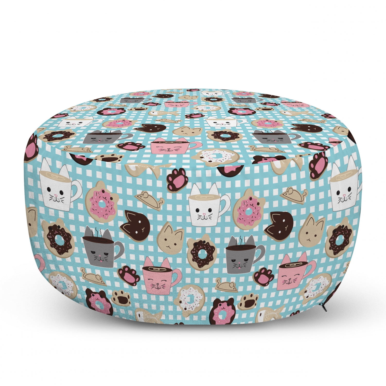Cat and Mouse Pouf Cover with Zipper, Repetitive Pattern of Kawaii ...
