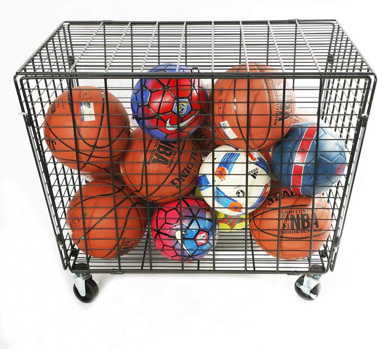 ZXNYH Rolling Sports Ball Storage Cart, Sports Lockable Ball Storage ...