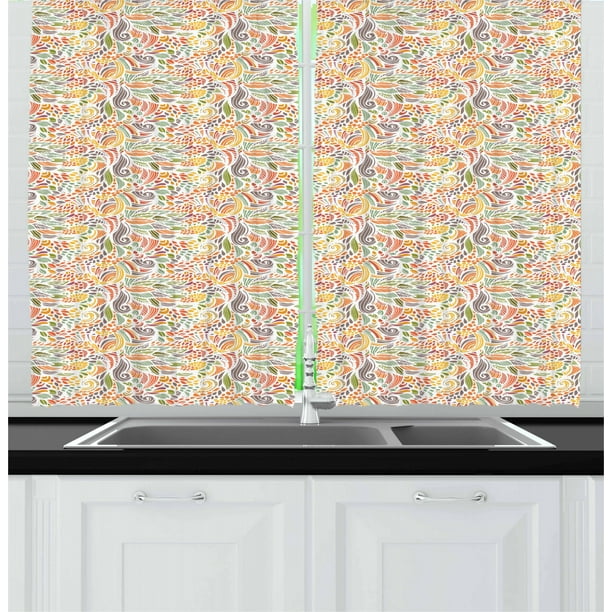 Abstract Curtains 2 Panels Set, Tangled Colorful Design with Abstract ...