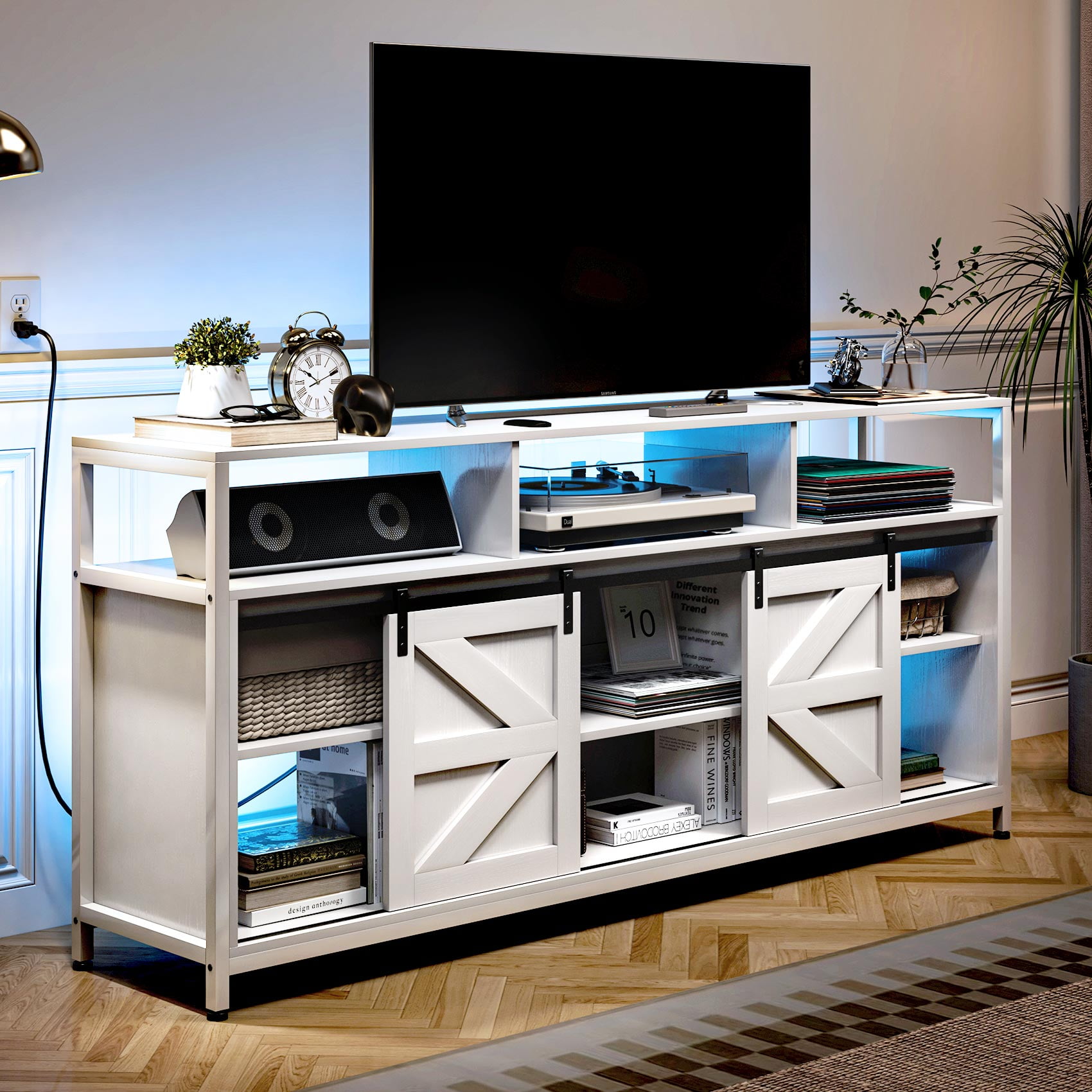 TC-HOMENY RGB Entertainment Center with Sliding Barn Door, TV Stand for ...