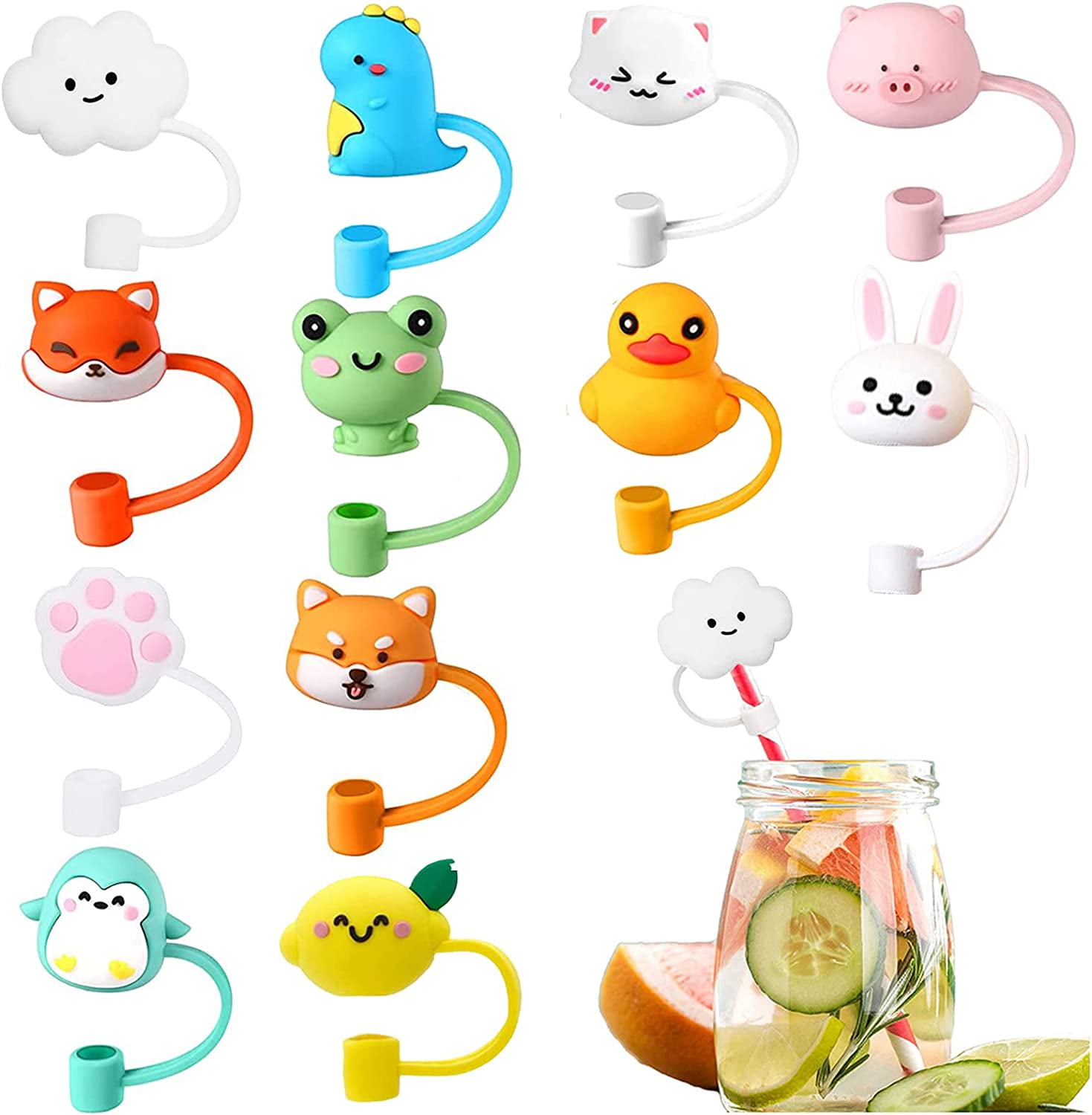12PCS Straw Covers, Cute Silicone Cloud Straw Covers Cap, Animals Frog ...