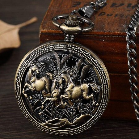 Watch Skeleton Body Chain Running Horse Pocket Engraved Mechanical ...