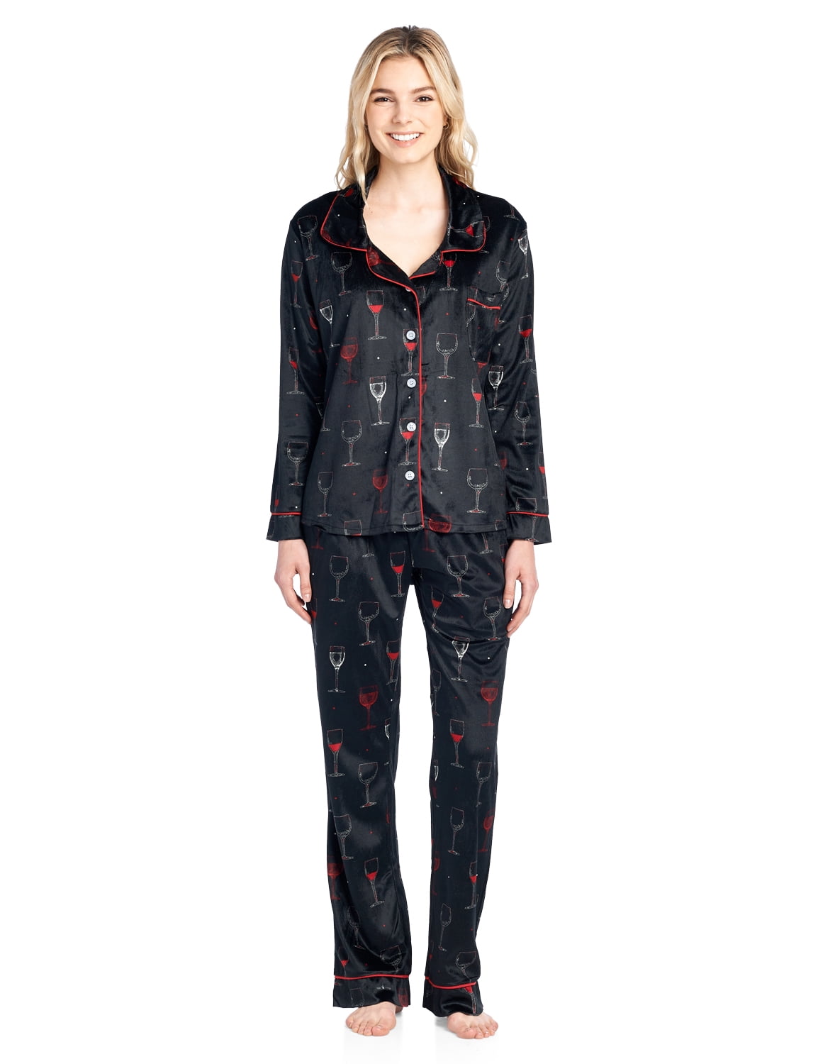 Ashford & Brooks Women's Minky Micro Fleece Button Up Pajama Set ...