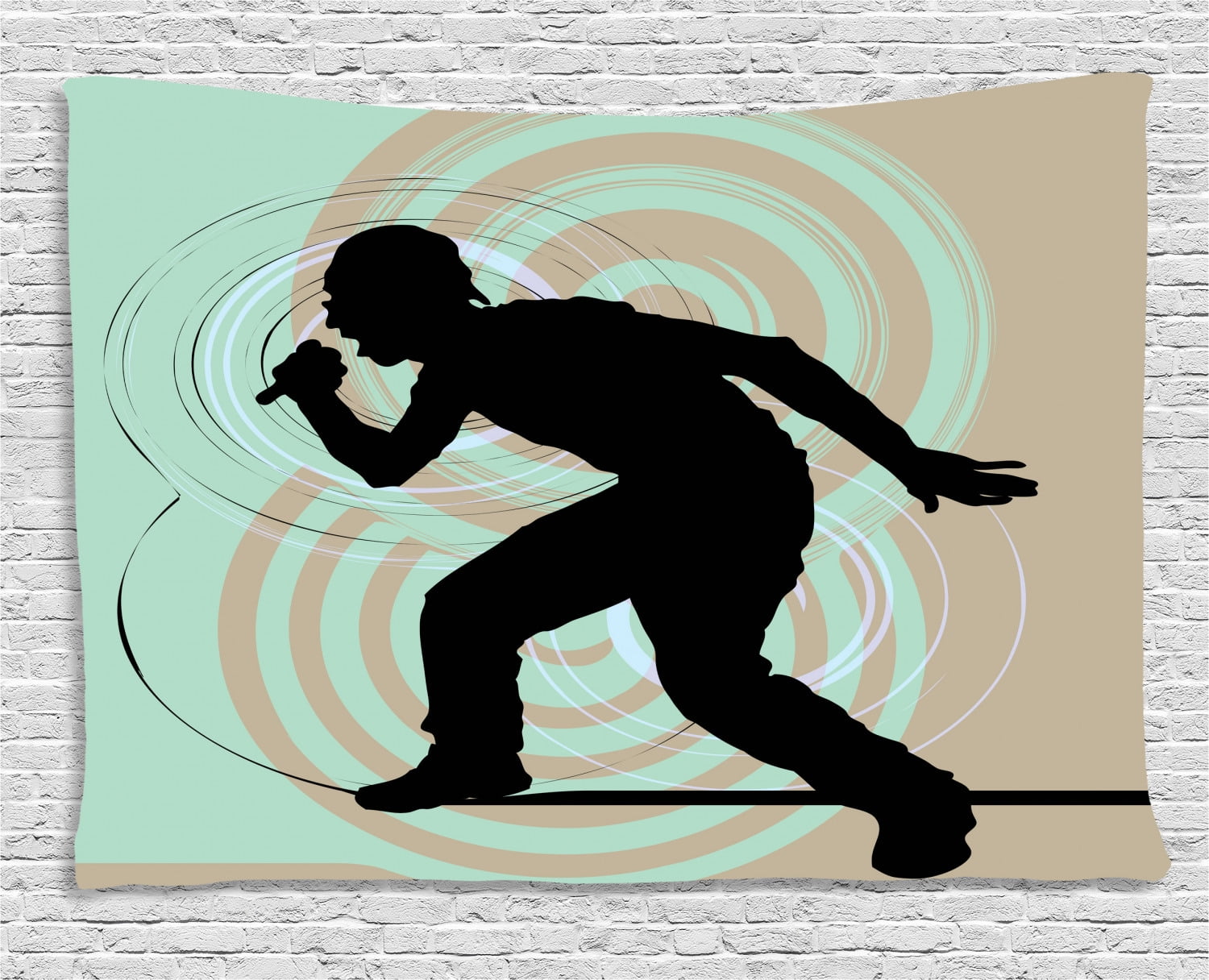 Hip Hop Tapestry, Rap Musician with Microphone Silhouette Singing at ...