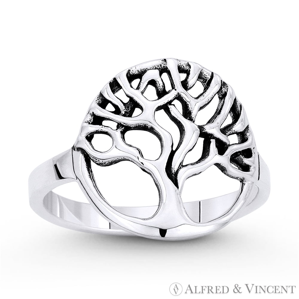 Tree-of-Life / Knowledge Etz Chaim Charm Ring in Oxidized .925 Sterling ...