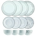 Safdie & Co. 12 Piece Porcelain Dinnerware Set, Black and White Sketch ...