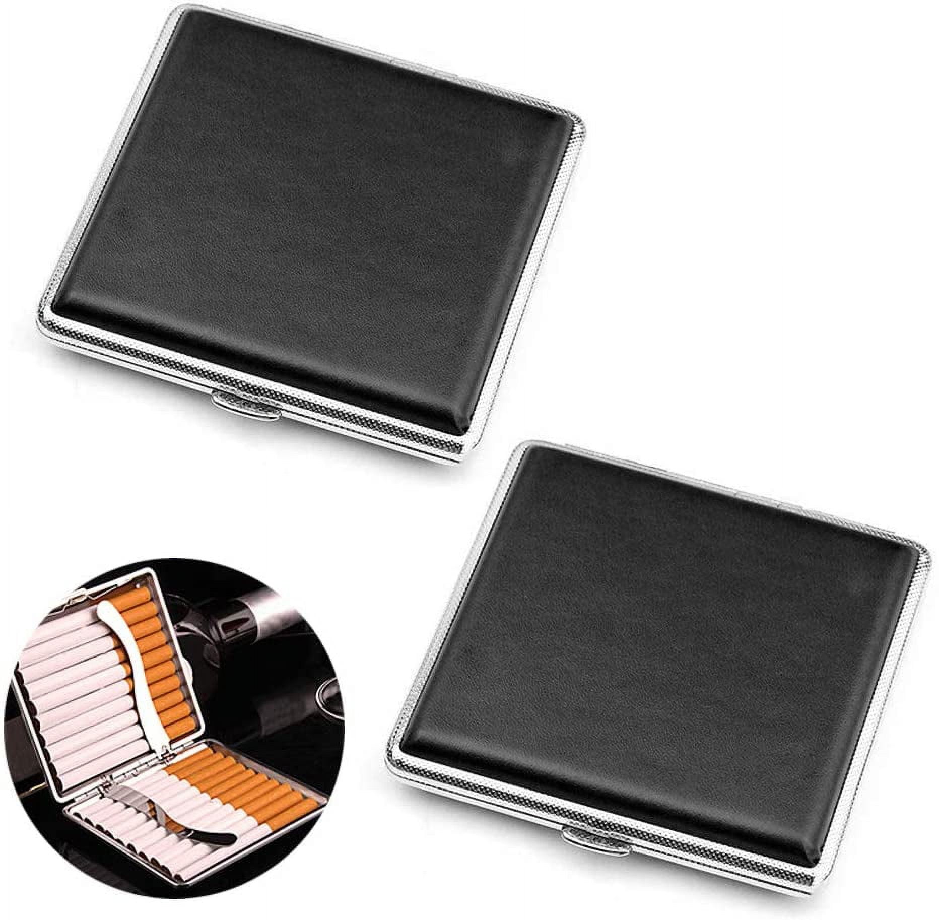 2 pieces leather metal cigarette case for 20 cigarettes (black ...