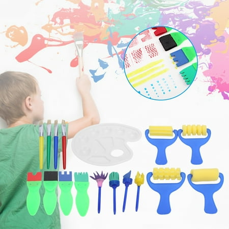 Baby Painting Kit, 17pcs Kids Paint Brush Palette Sponge Roller Drawing ...