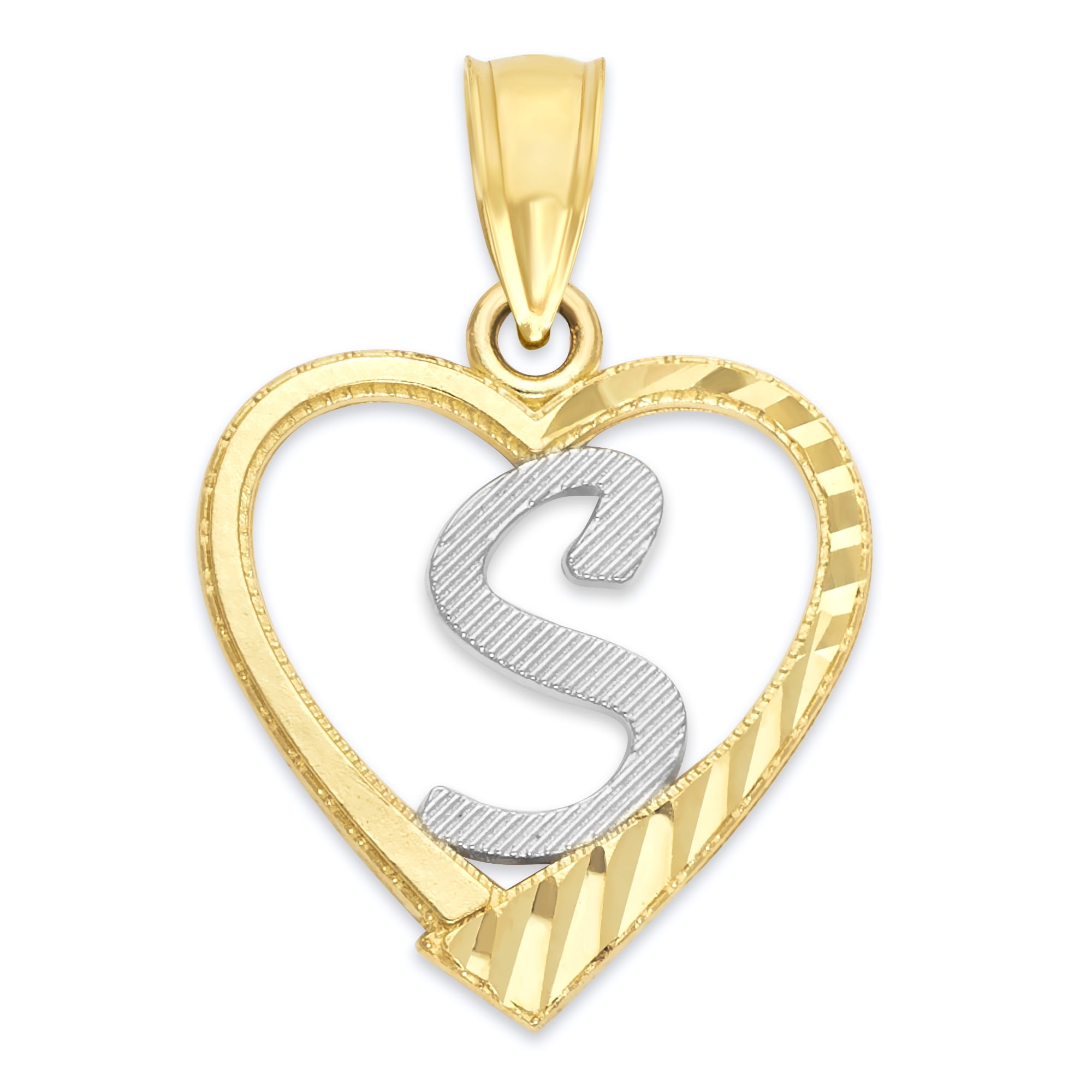 10k Real Solid Two Tone Gold Heart Initial Pendant with Letter S for ...