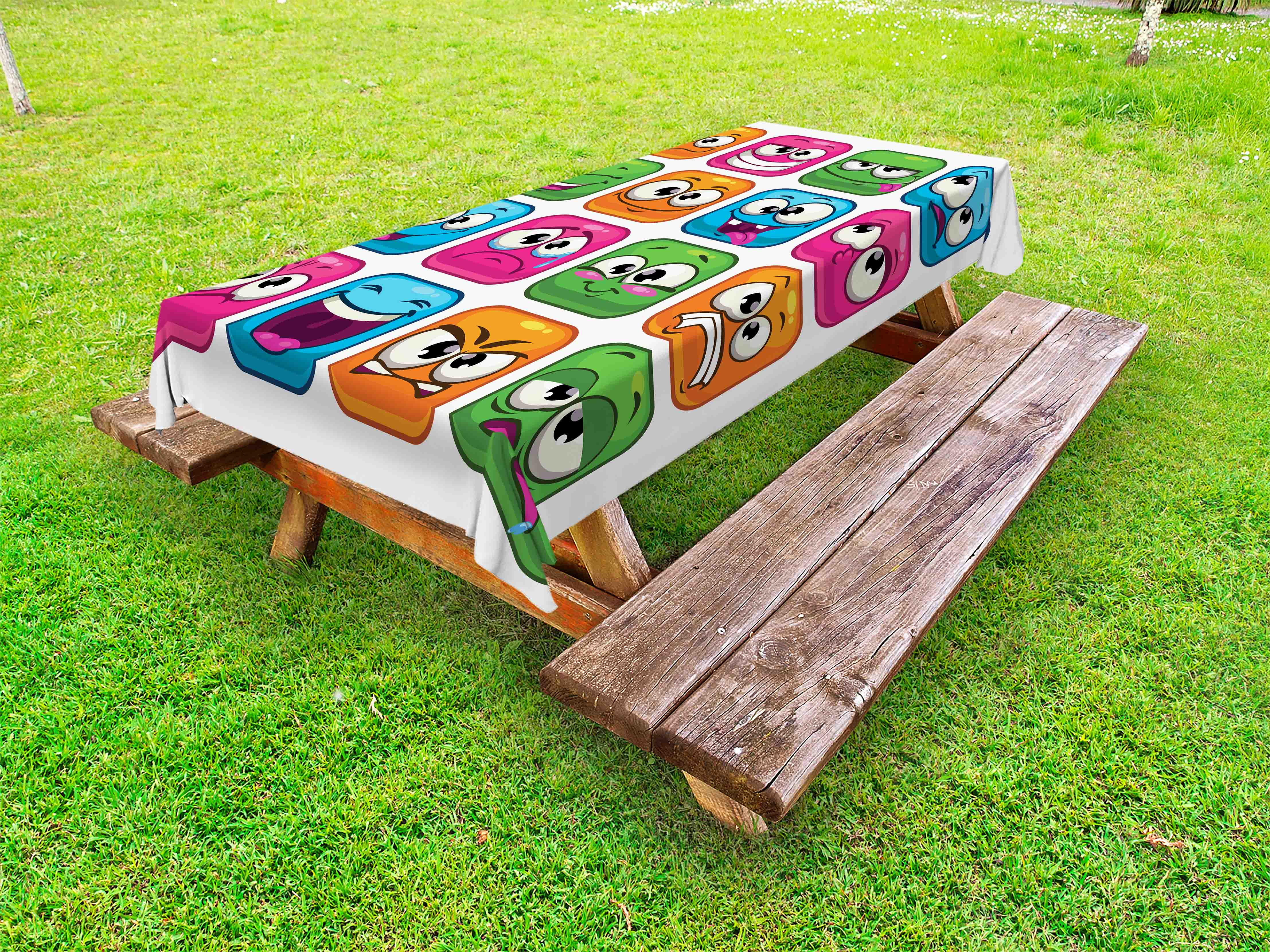 Funny Outdoor Tablecloth, Digital Square Cartoon Style for Children ...