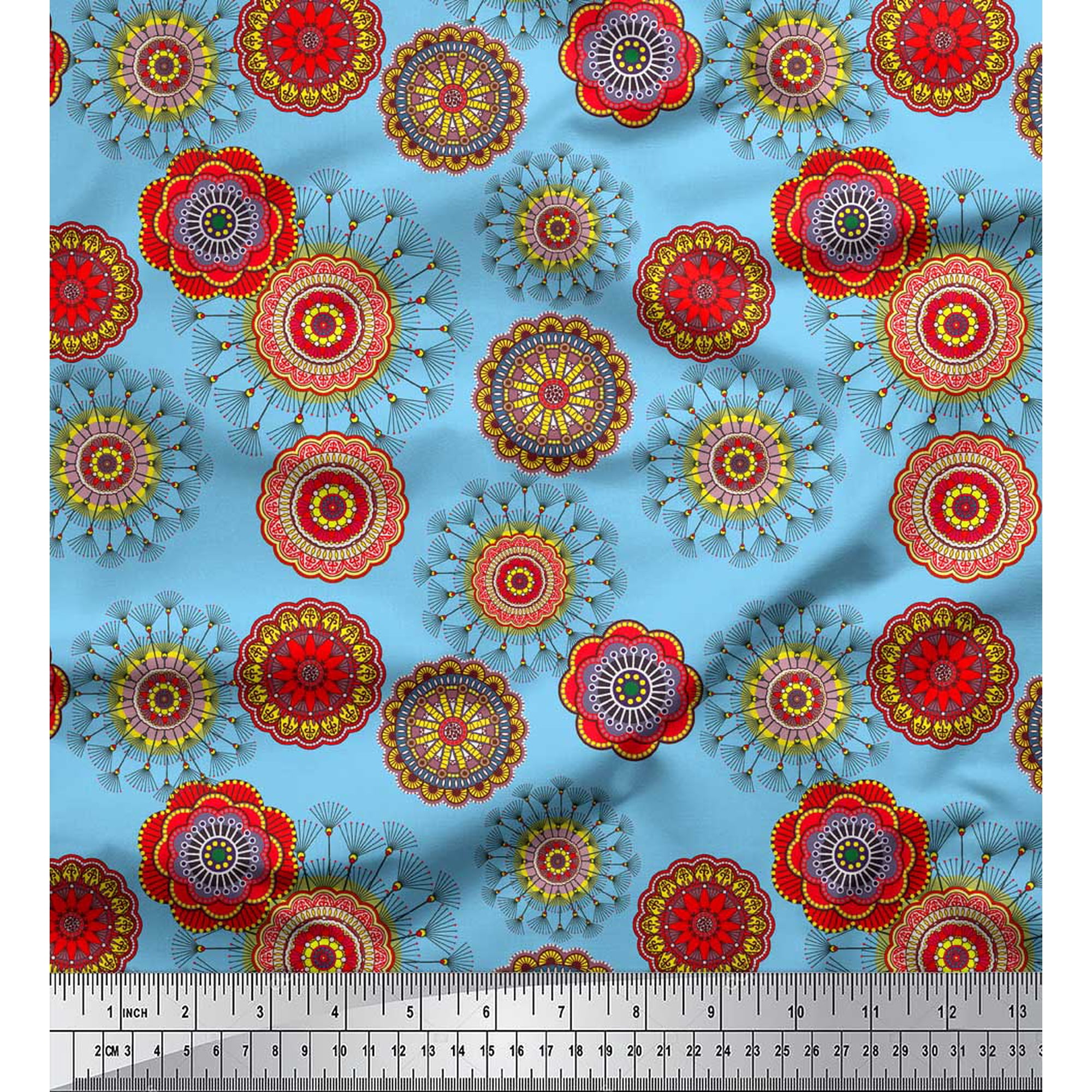 Click here for Soimoi Blue Viscose Chiffon Fabric Artistic Flower... prices