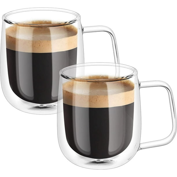 Double Wall Mug, Set of 2 Double Wall Clear Glass Coffee Mugs ...