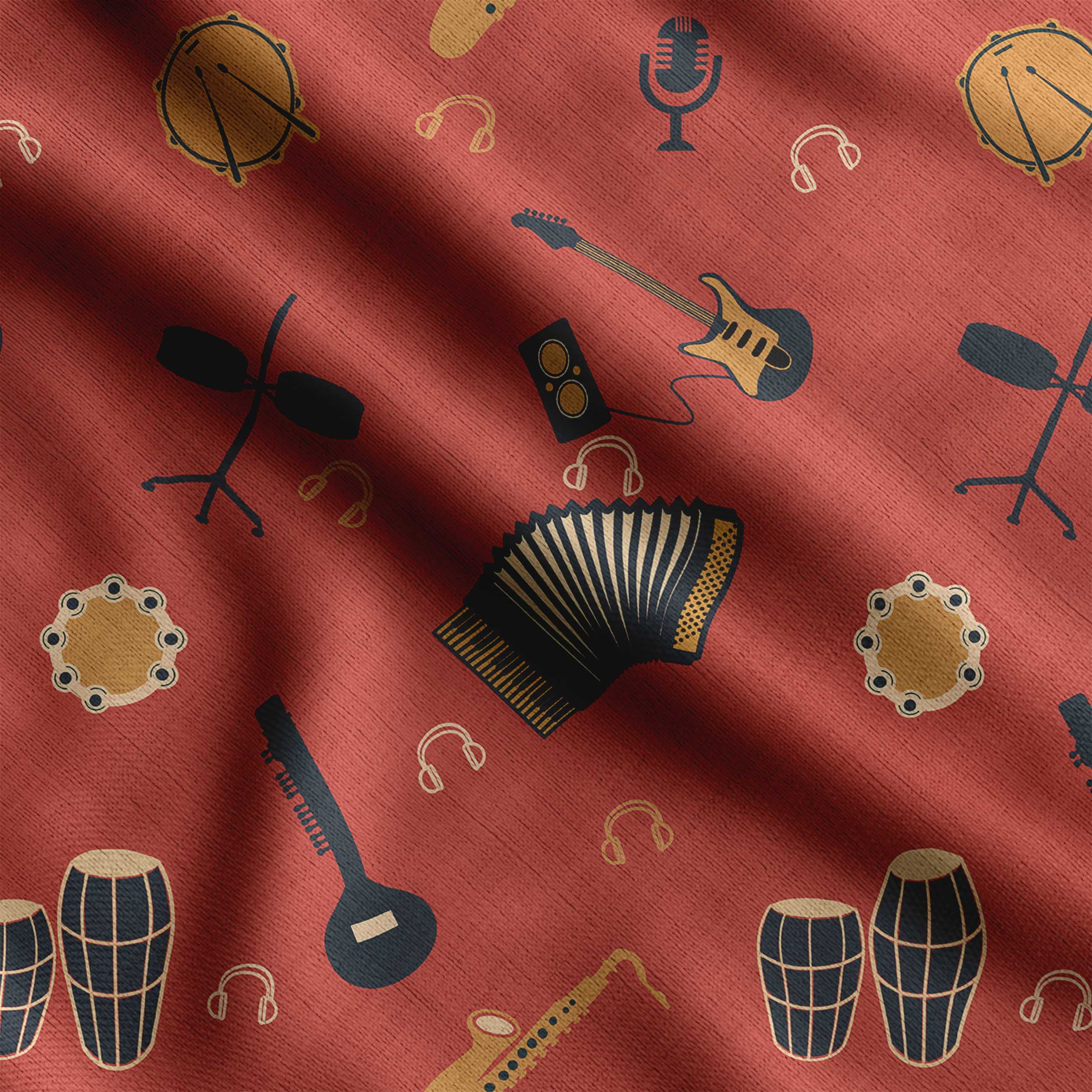 Soimoi Musical Instruments Print,Cotton Cambric, Quilting Fabric Sold ...