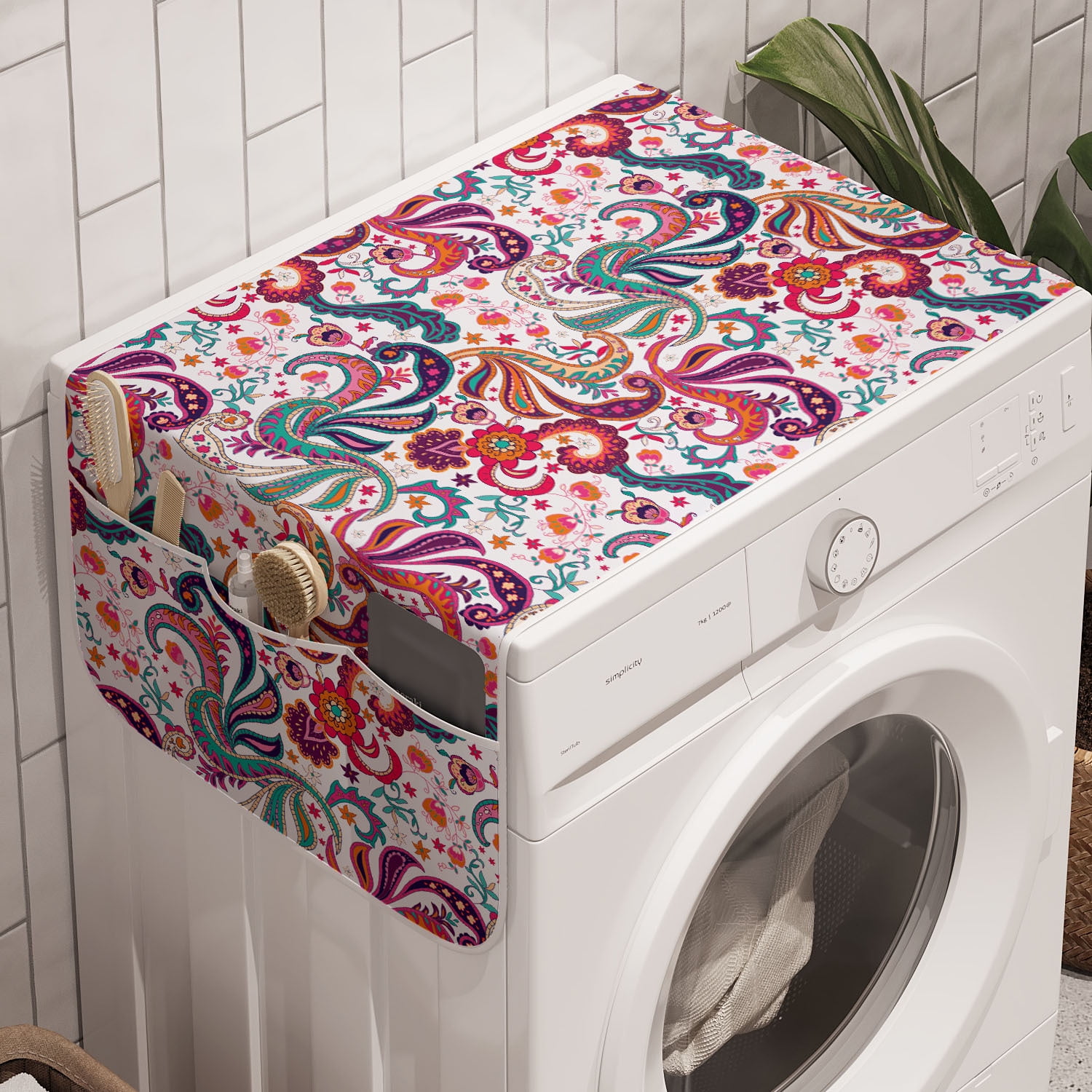 Paisley Washing Machine Organizer, Florals Lively Colored Petals and ...