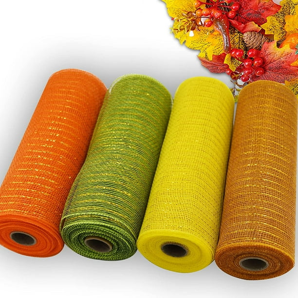 Thanksgiving Day Polyester Mesh Ribbon Deco Metallic Fall Mesh Metallic ...
