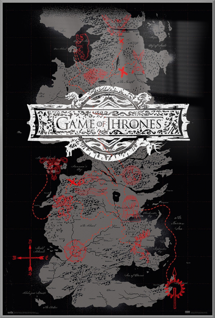 Game Of Thrones - Framed TV Show Poster (Map Of Westeros) (Size: 24" x ...