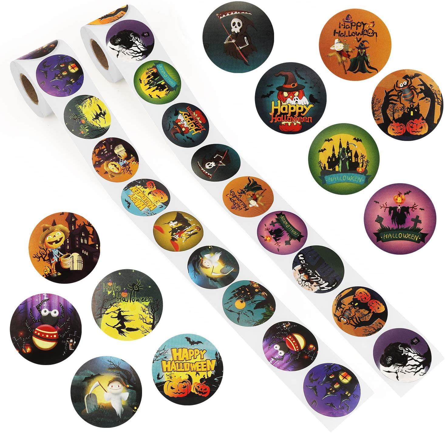600pcs Halloween Roll Sticker, self- Adhesive Halloween Round Sticker ...