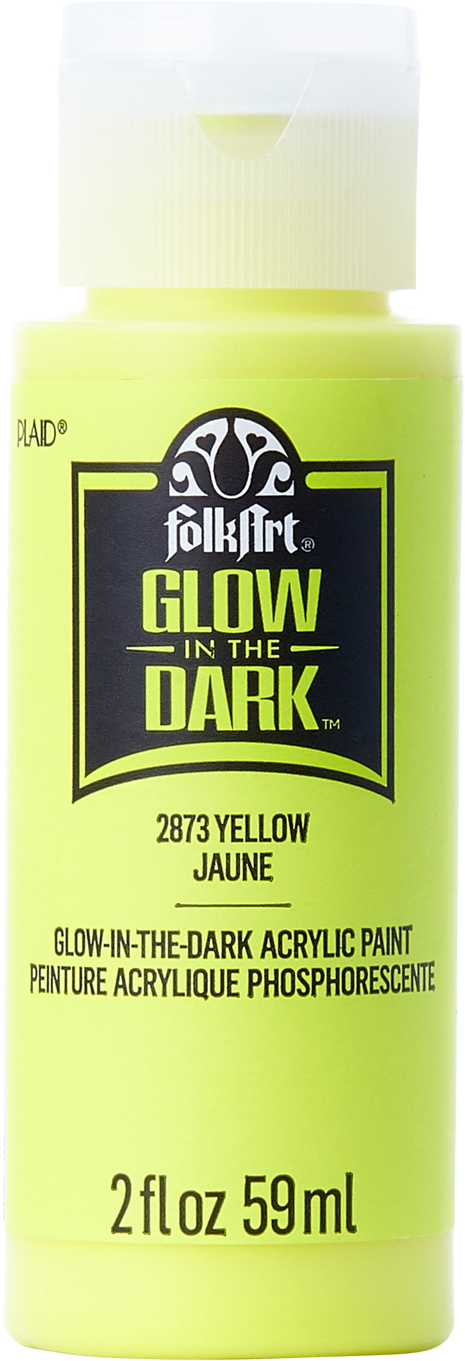 FolkArt Glow-in-the-Dark Acrylic Craft Paint, Matte Finish, Yellow, 2 ...