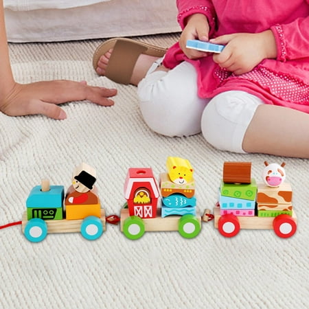 Stacking Train Wooden Train Set for and Girls Children Farm trailers ...