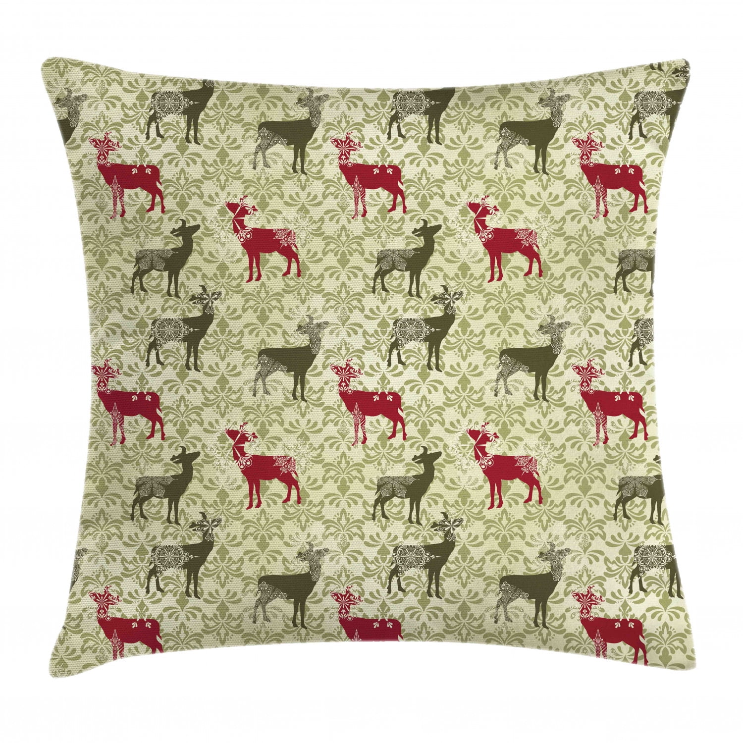 Deer Throw Pillow Cushion Cover, Damask Pattern Ethnic and Ornate ...