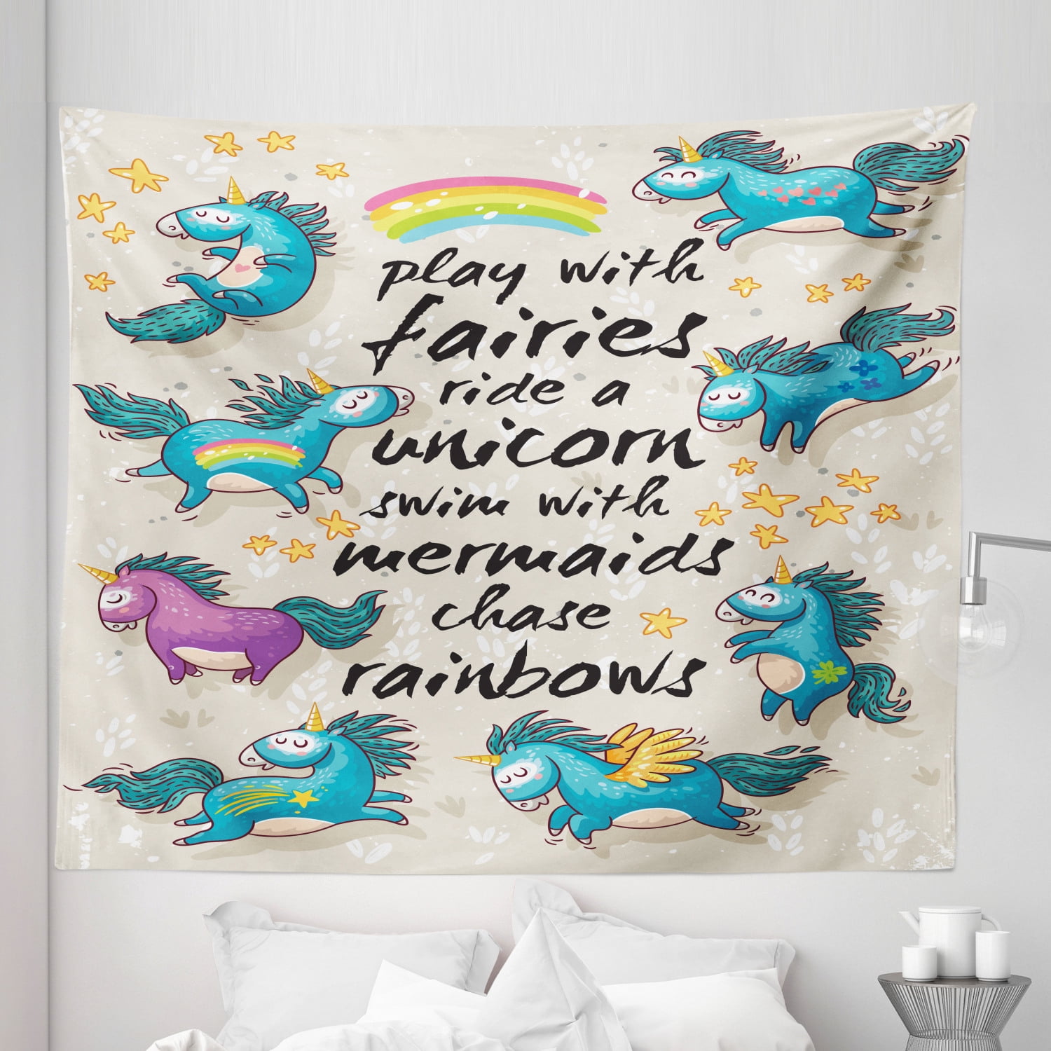 Unicorn Tapestry, Mythical Unicorns Stars and Rainbow Creature Theme ...