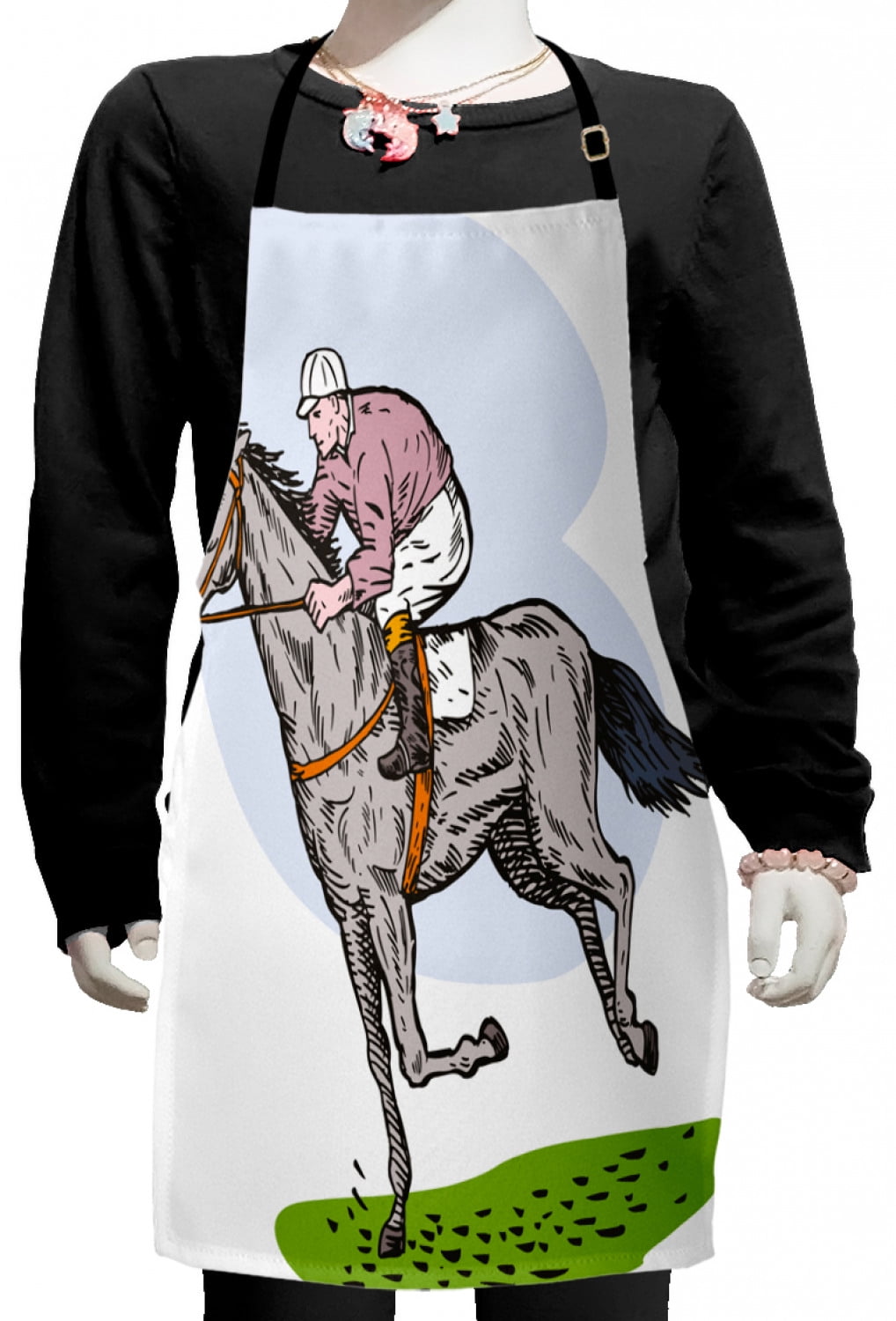 Animal Kids Apron, Sketchy Horse Racing Theme Jockey Pony Stallion ...