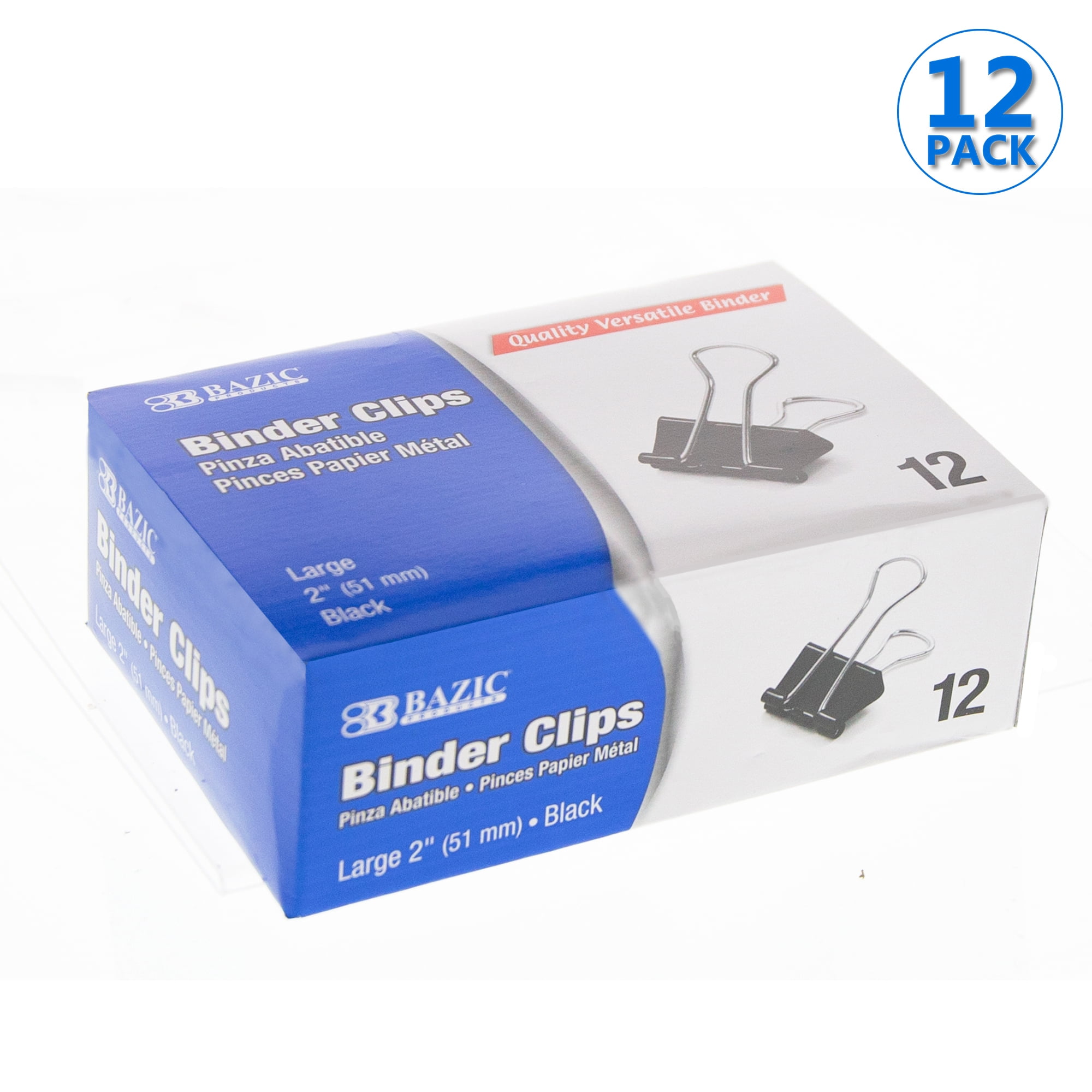 BAZIC Binder Clips Large 2 Inch (51mm) Black, Paper Clips (12/Pack), 12 ...