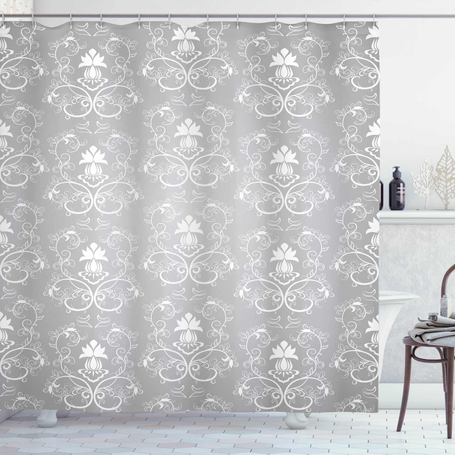 Damask Shower Curtain, Damask Style Antique Floral Motifs Pattern Royal ...