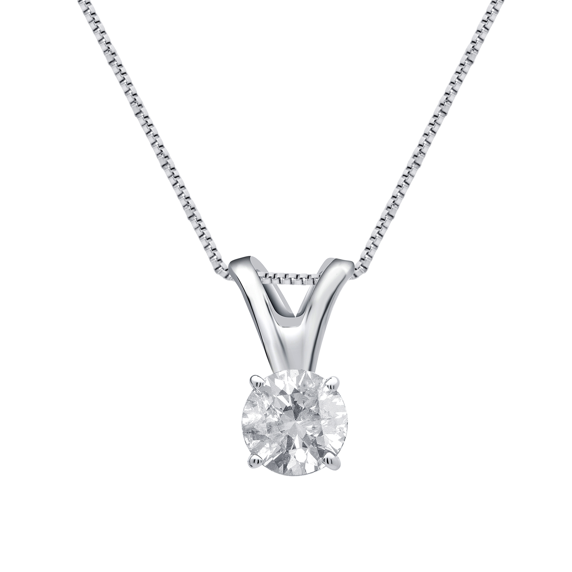 Arista 1 4 Ct Diamond Solitaire Pendant With Box Chain In 14K White Arista 1 4 Ct Diamond Solitaire Pendant With Box Chain In 14K White