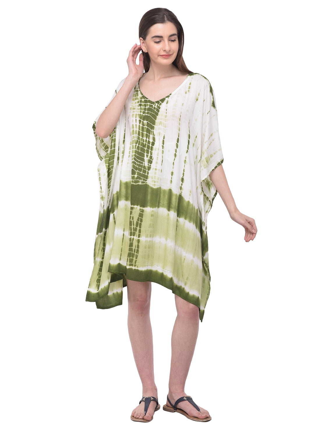 Tie Dye Short Kaftan for Women Geometric Stripes Tunic Top Beach Women ...