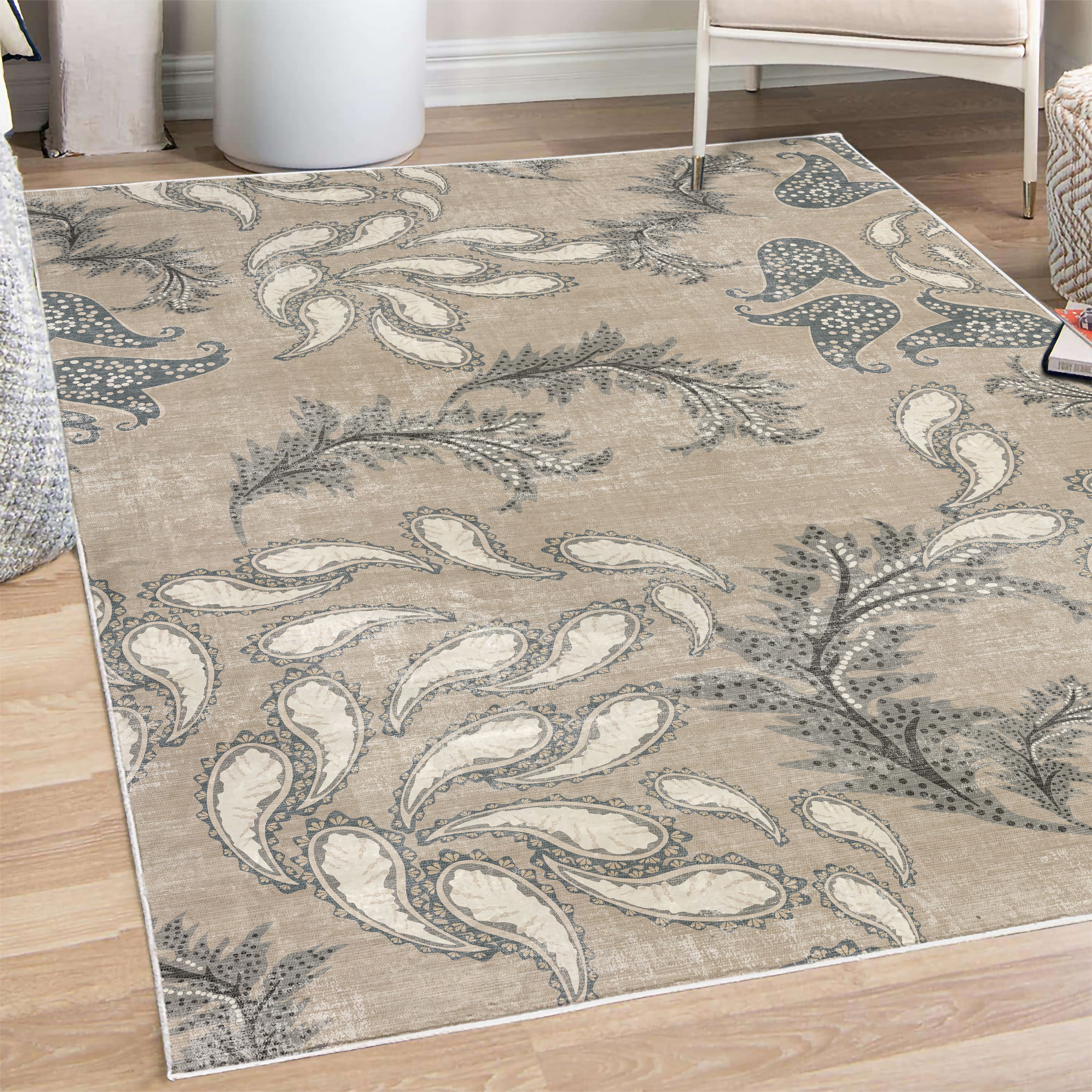Paisley Decorative Rug, Traditional Floral Like Pattern Curvy Design ...