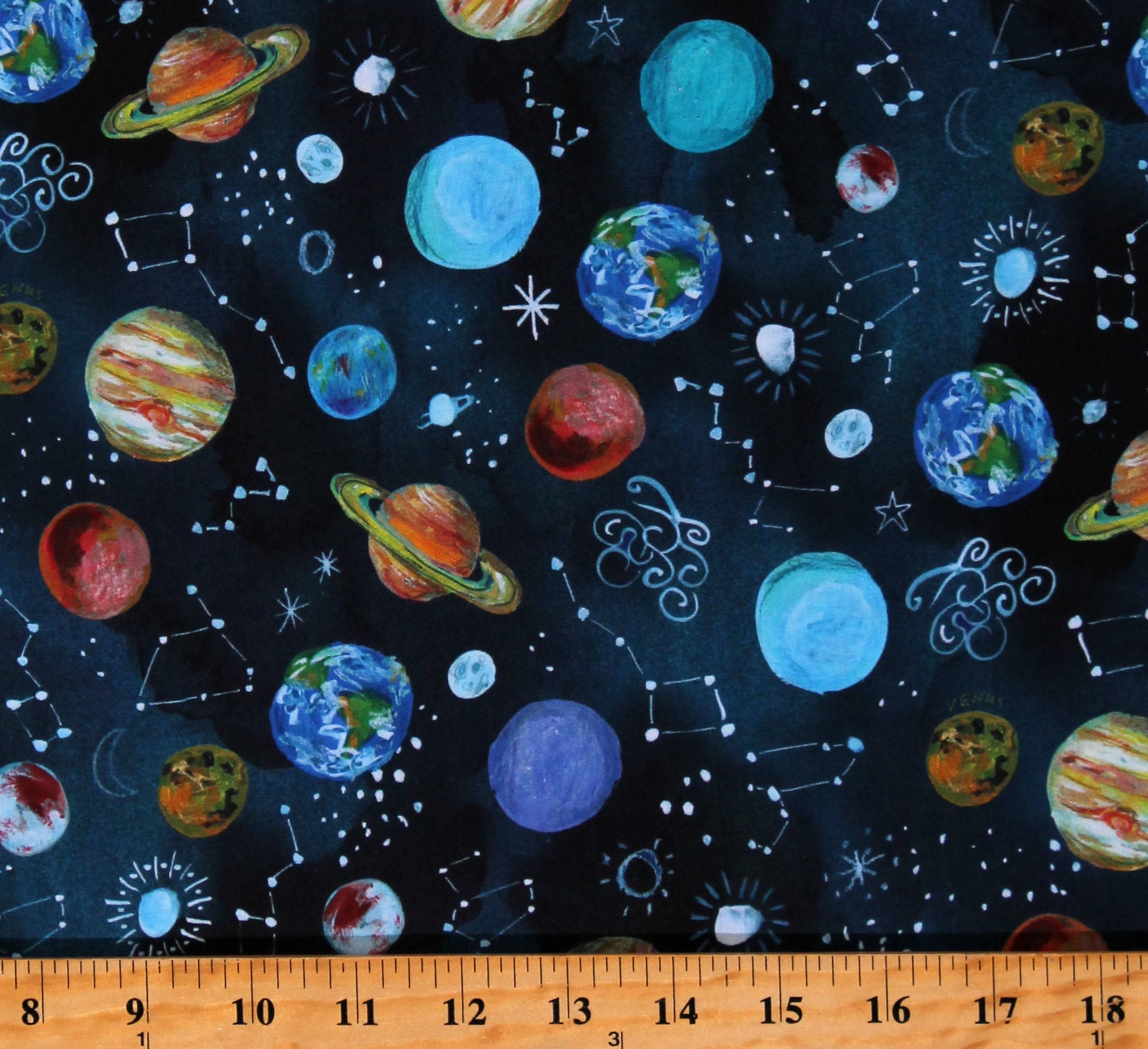 Cotton Planets Outer Space Solar System Moons Stars Constellations ...