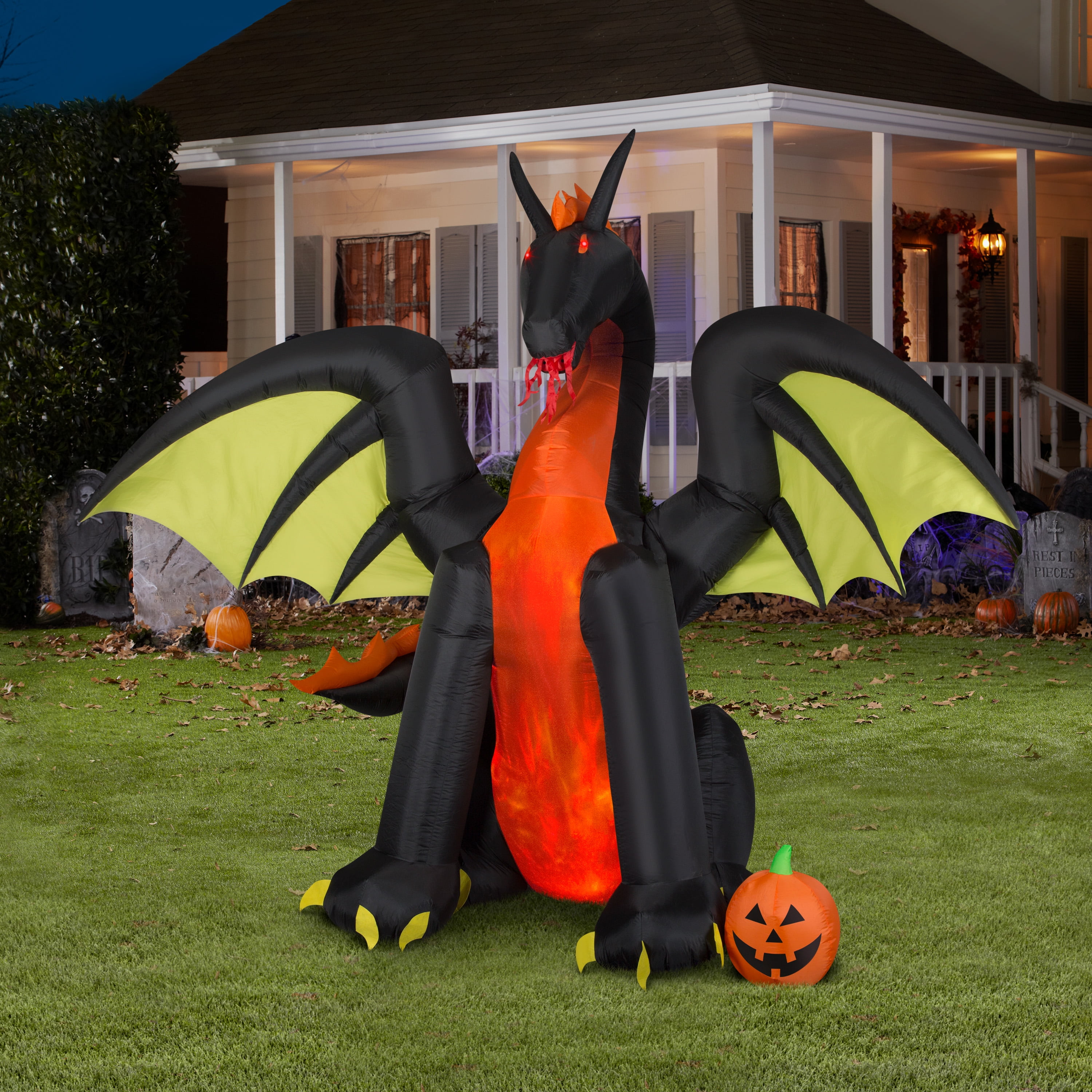 11 5 Ft Gemmy Inflatable Animated Lighted Dragon And Fan Halloween