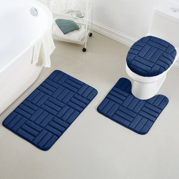 3 Piece Rectangular Color Variant Memory Foam Bathroom Rug Set Non-Slip ...