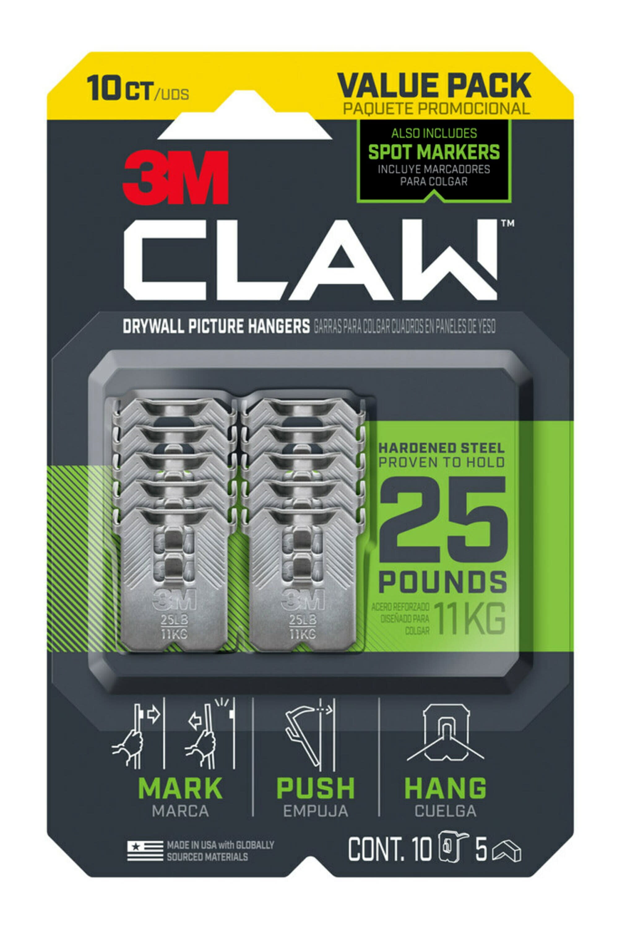 3M CLAW Drywall Picture Hanger with Spot Marker, Holds 25 lbs, 10 ...