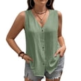 Casual Button-Up Top for Women, Spring Summer Solid Color Blouse ...