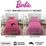 Barbie Kids 4 Piece Pink Chevron Reversible Comforter, Bed in a Bag ...