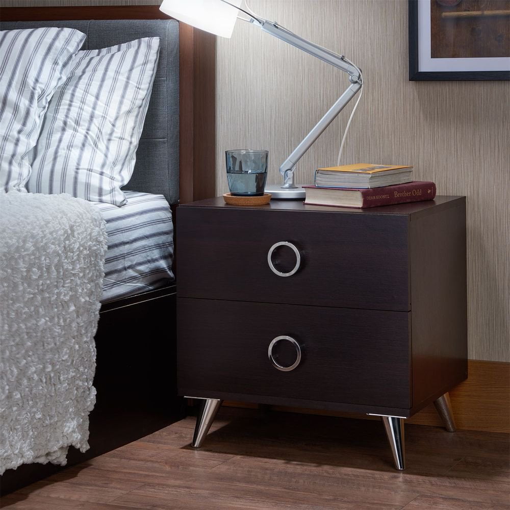 Hassch Modern Wooden Nightstand End Desk with 2 Storage Drawers for ...