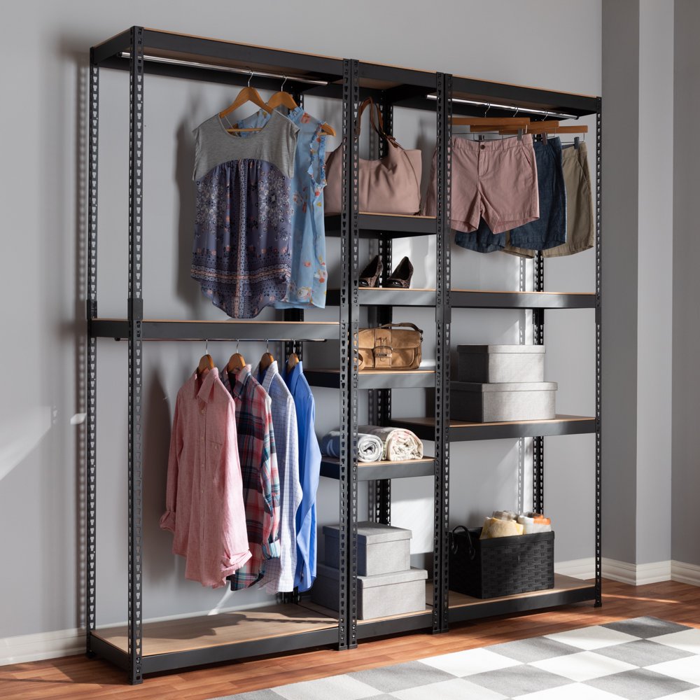 Baxton Studio Gavin Modern and Contemporary Black Metal 10-Shelf Closet ...