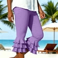 BUIGTTKLOP Capri Pants for Women High Waist Double Ruffle Hem Capri ...