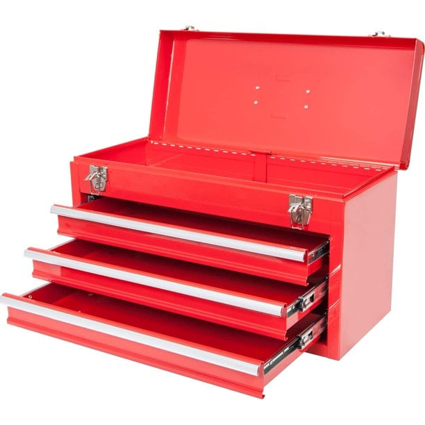 Big Red 20" Portable Metal Tool Box 3 Drawer Steel Tool Chest with ...