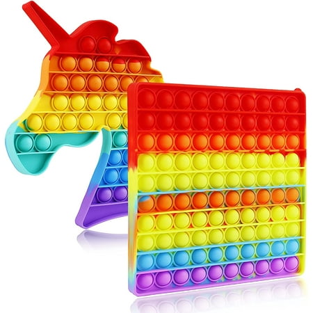 Push It Pop Bubble Fidget 4 Pack Rainbow Dino Square Poppits Popper ...