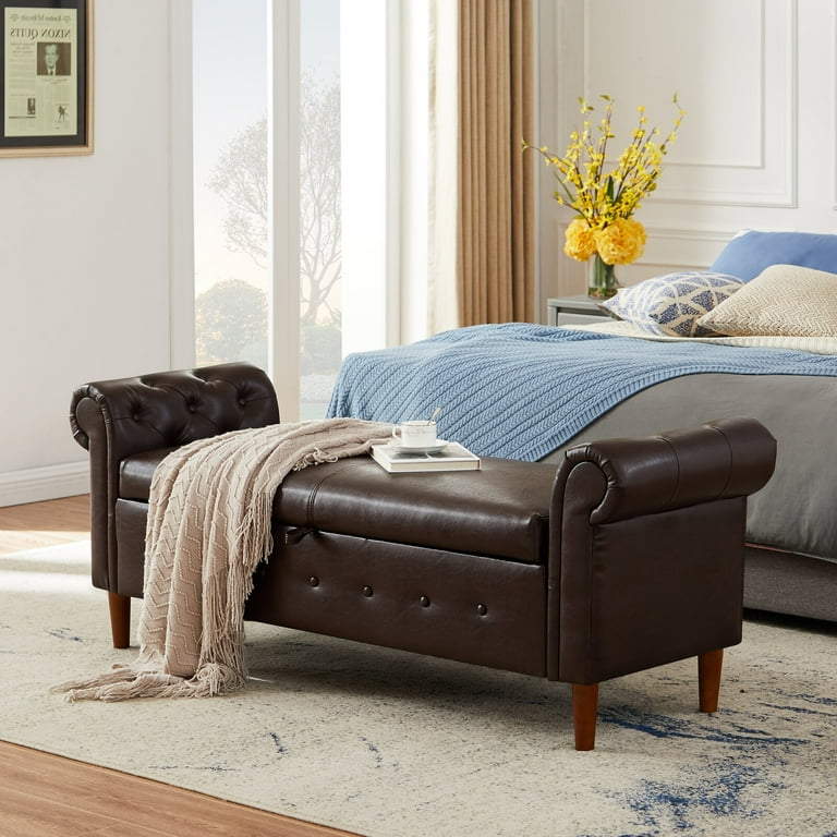Leather flip top storage bench store
