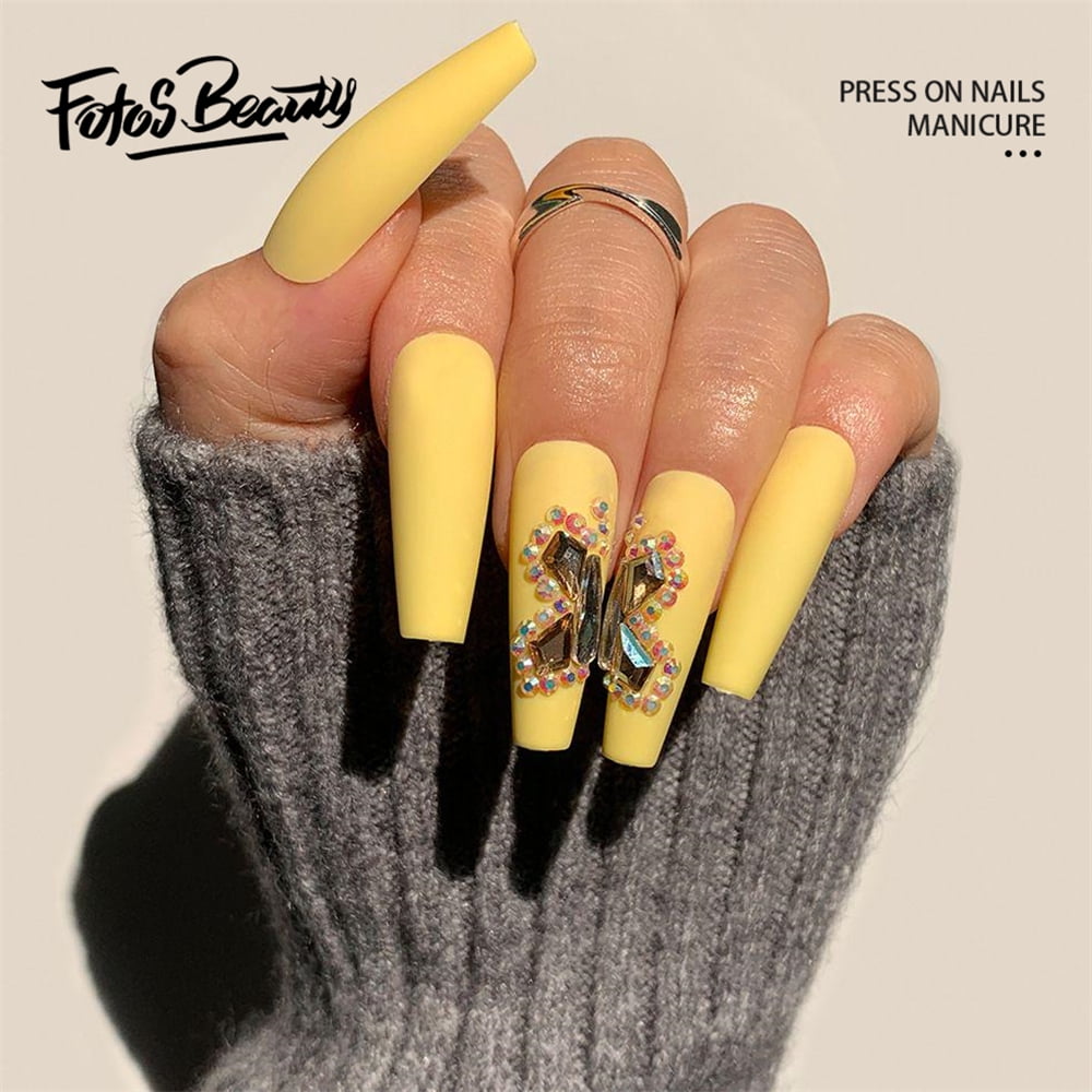 Fofosbeauty 24PCS Fake Press on Nails Coffin Long Fake Nails for Girls ...