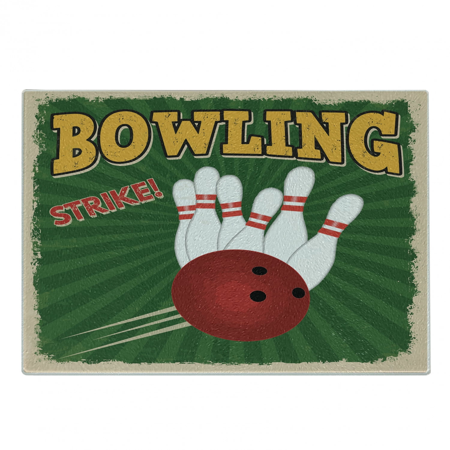 Vintage Cutting Board, Bowling Balls and Pins Design Western Sport ...